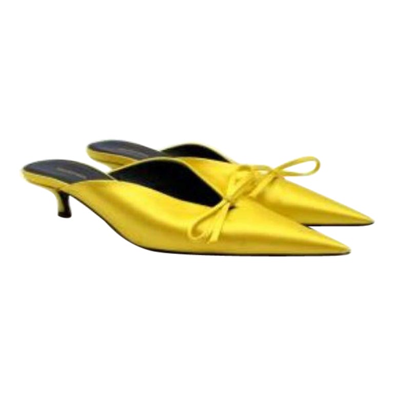 Balenciaga Knife Yellow Satin Kitten Mules For Sale at 1stDibs