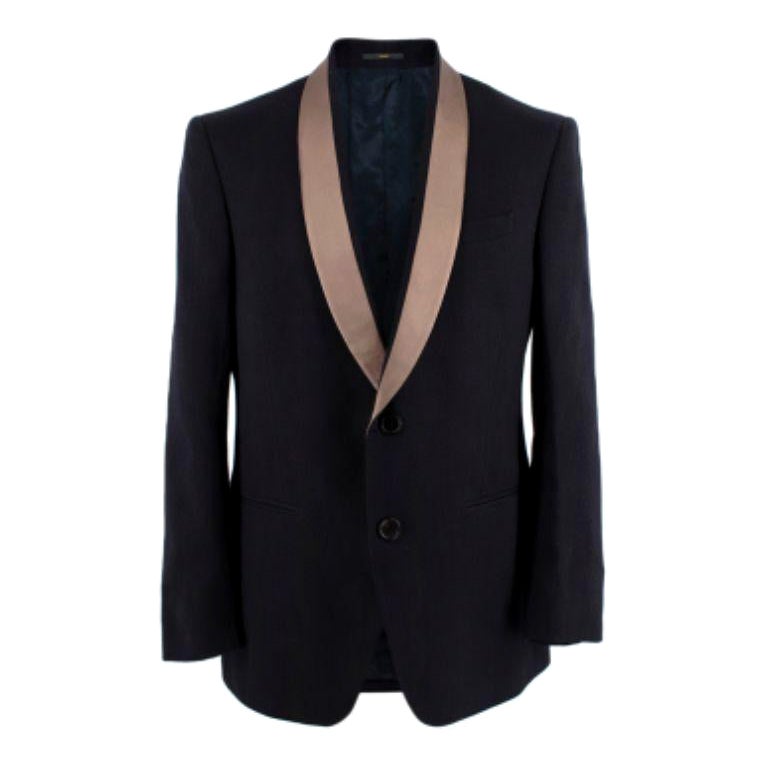 Fendi Navy Blue Contrast Shawl Lapel Wool Blend Tailored Jacket For ...
