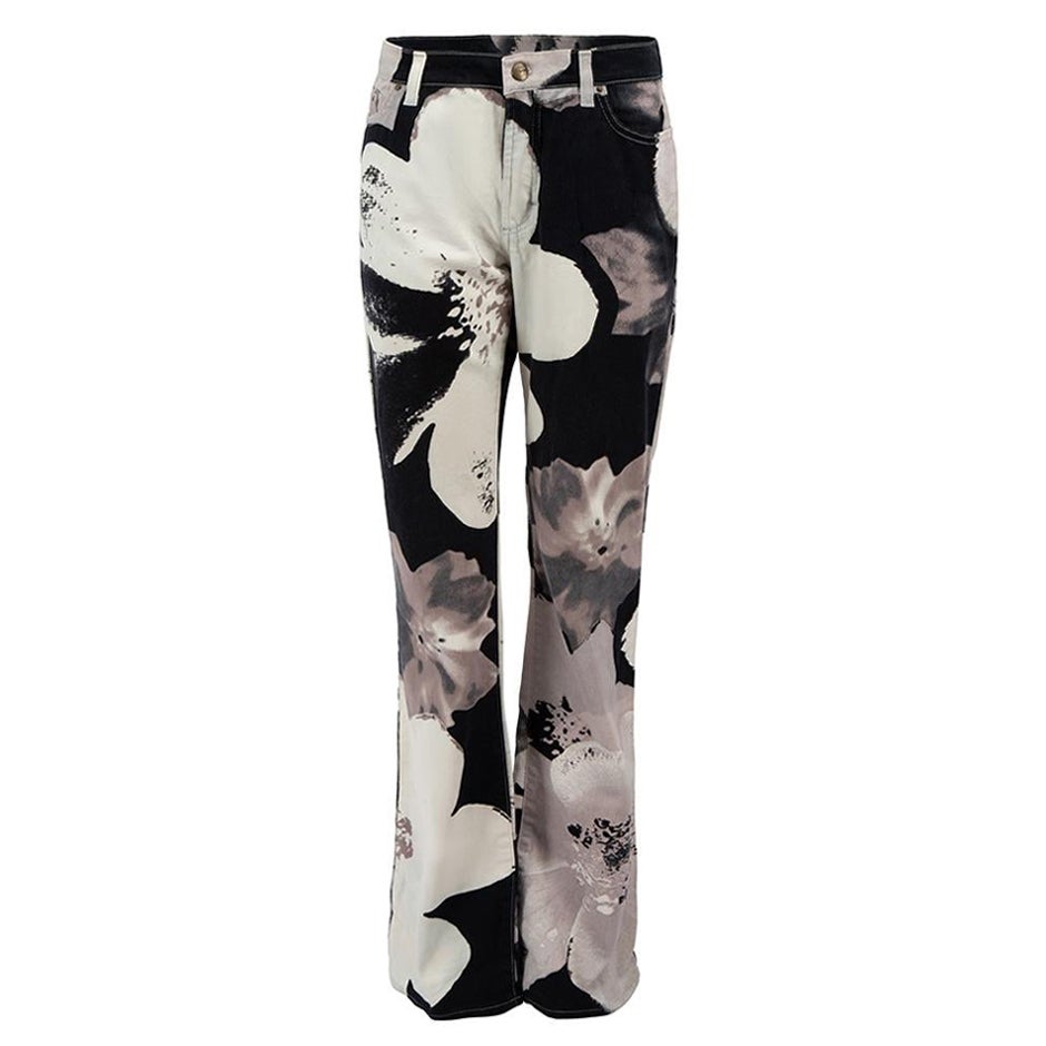 Roberto Cavalli Just Cavalli Bleached Floral Print Wide Leg Jeans Size ...