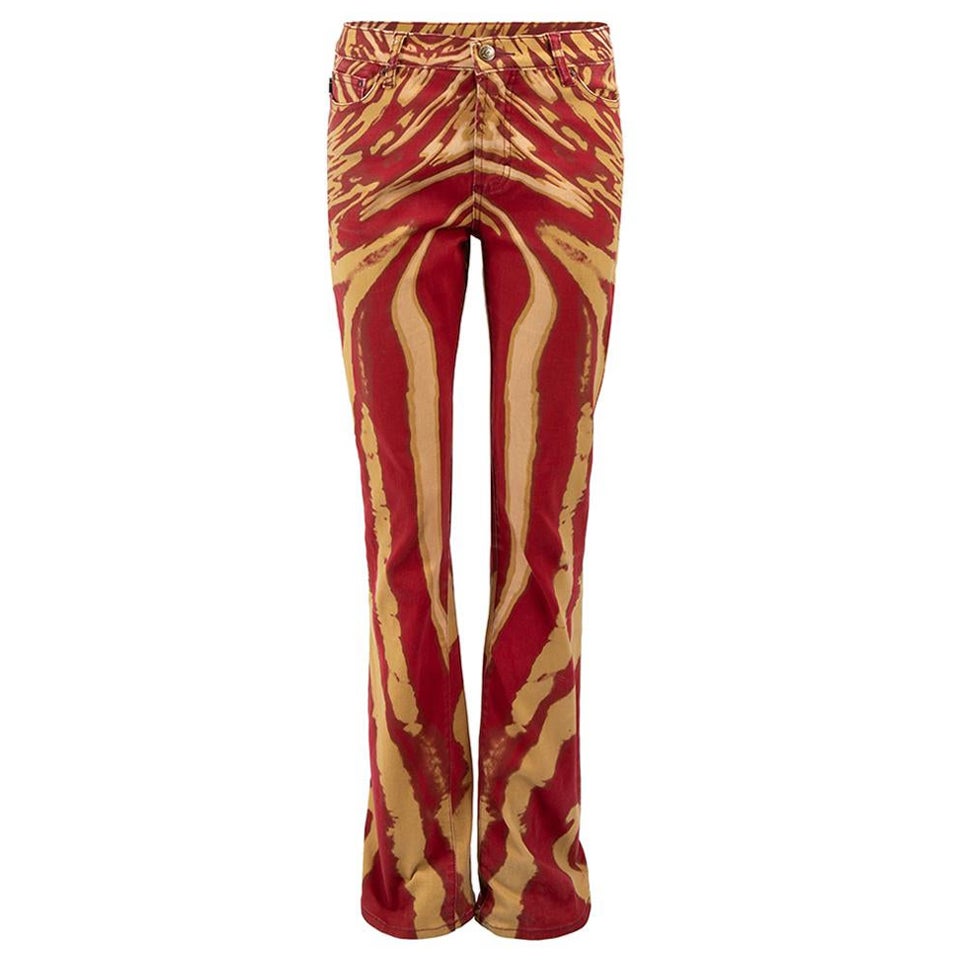 Red and Yellow Abstract Print Slim Fit Jeans Size L For Sale at 1stDibs