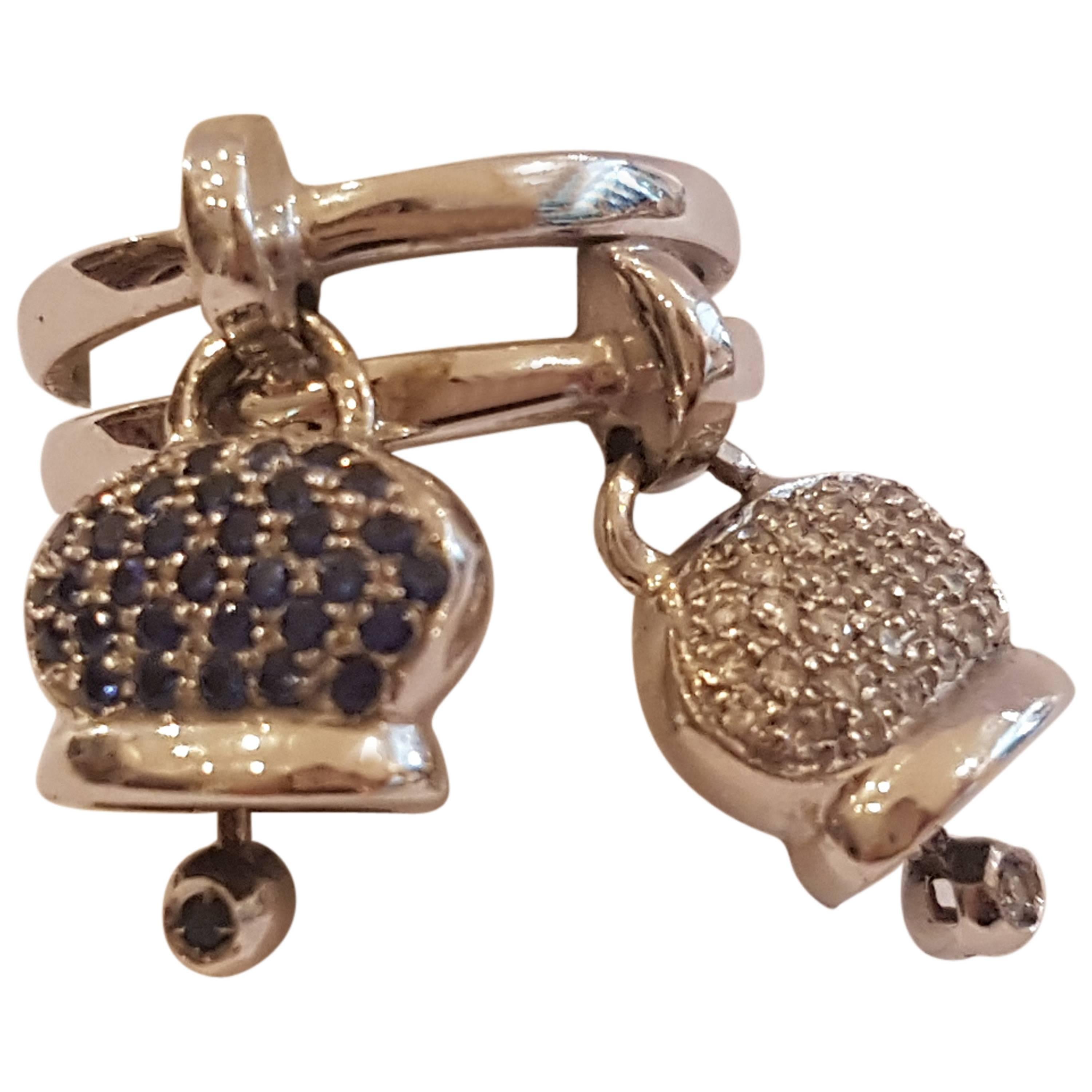 18kt White gold sapphire and diamonds Double Capri bell ring at 1stDibs