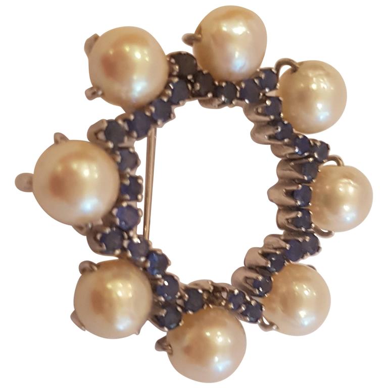 18kt White gold Pearl Pin For Sale at 1stdibs
