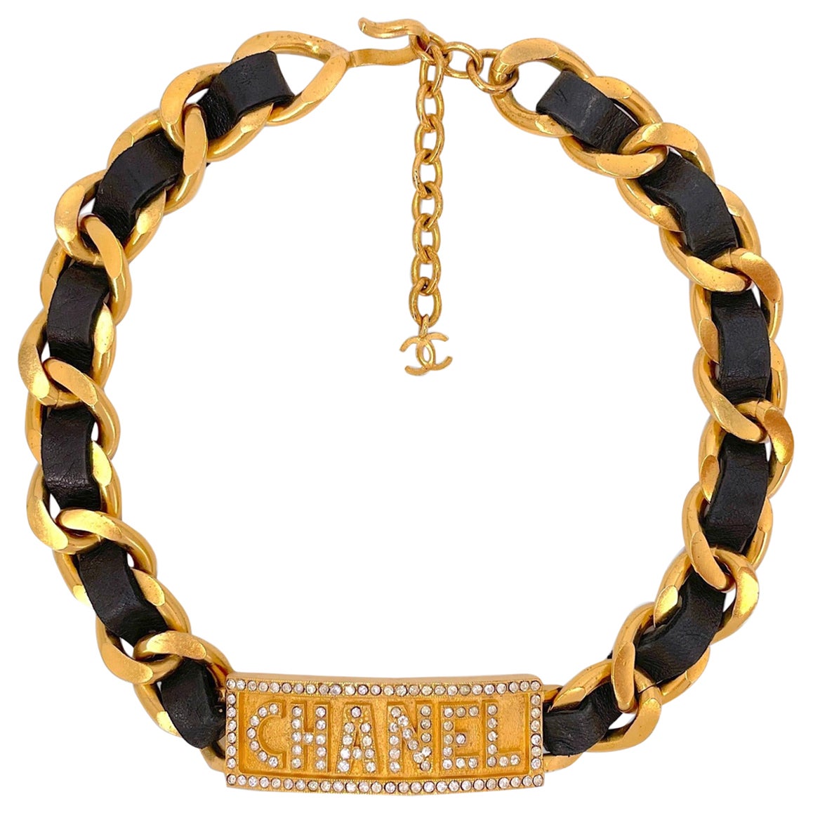 Chanel 95P Vintage "Barbie" Crystal Letter ID Woven Choker 67546 For ...