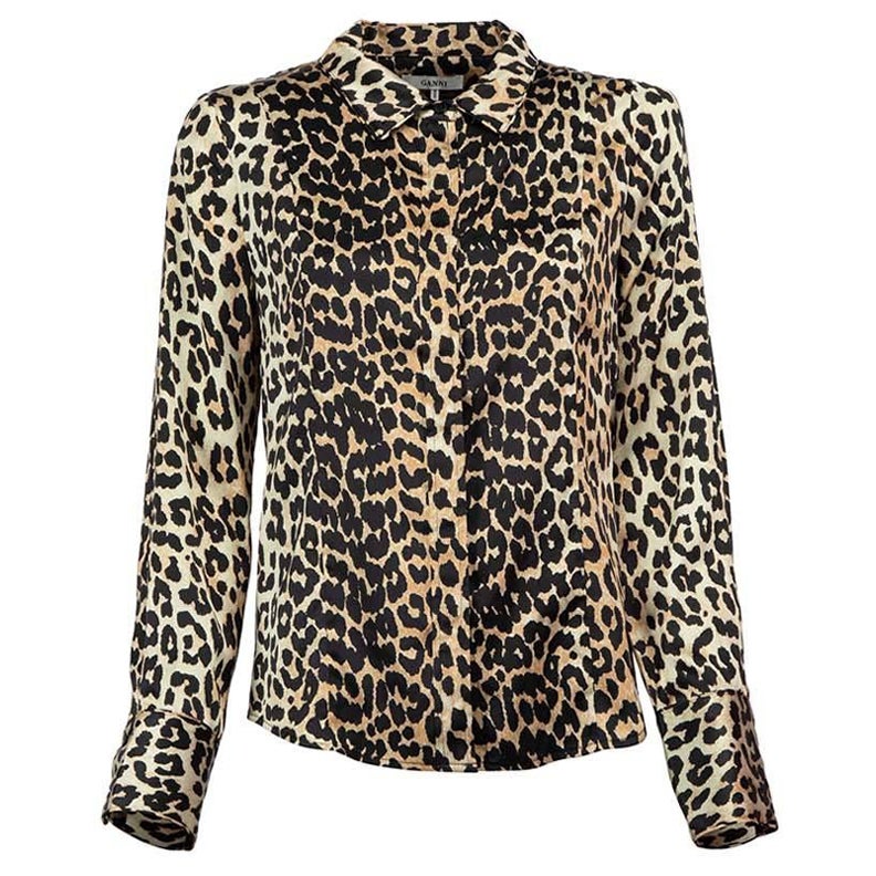 Brown Silk Leopard Print Shirt Size M For Sale at 1stDibs