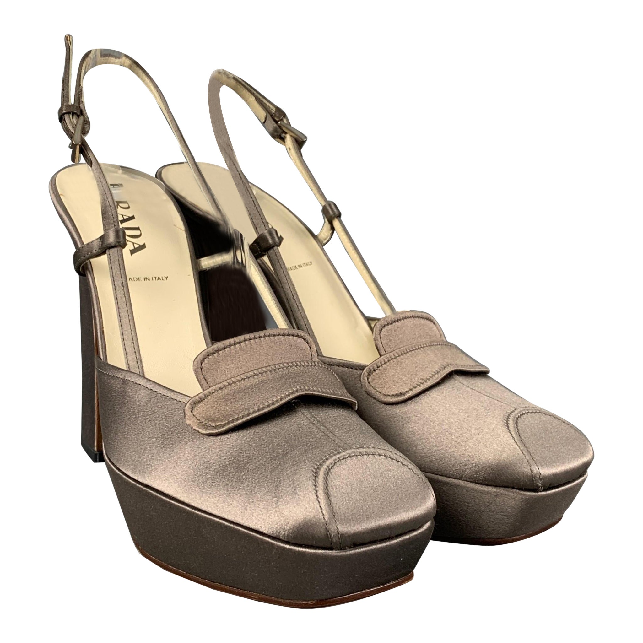 PRADA Size 6.5 Grey Slingback Pumps For Sale at 1stDibs