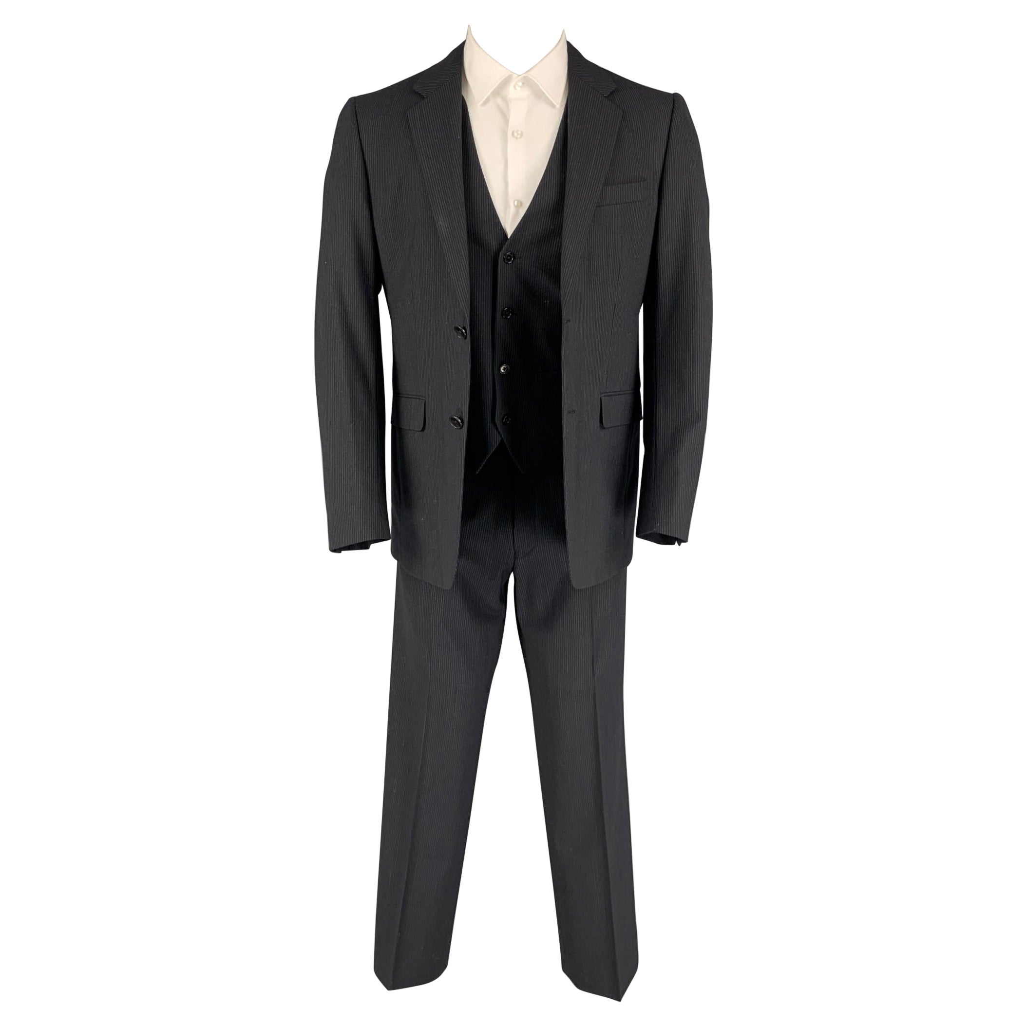 THEORY Size 40 Black Grey Pinstripe Wool Lycra Single breasted 34 Suit ...