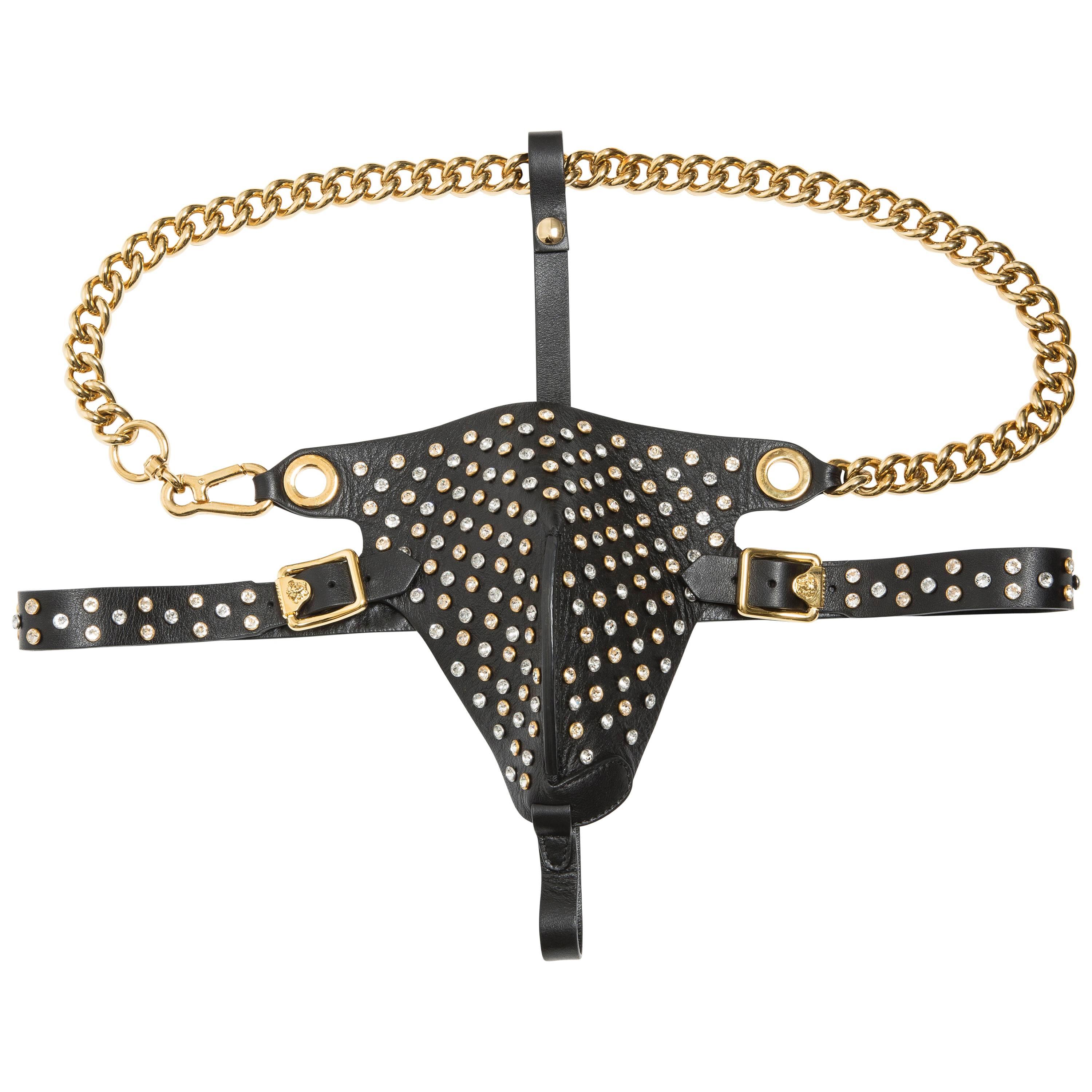 Versace Men's Leather And Crystal Embellished Codpiece, Autumn - Winter ...