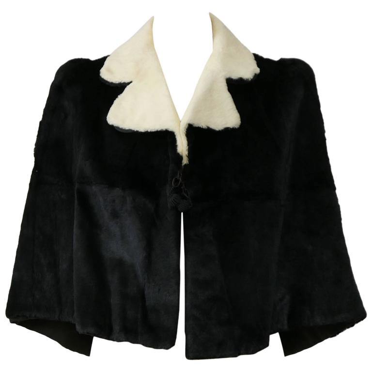 1940s Black and White Ermine Fur Cape at 1stDibs | ermine coat for sale ...