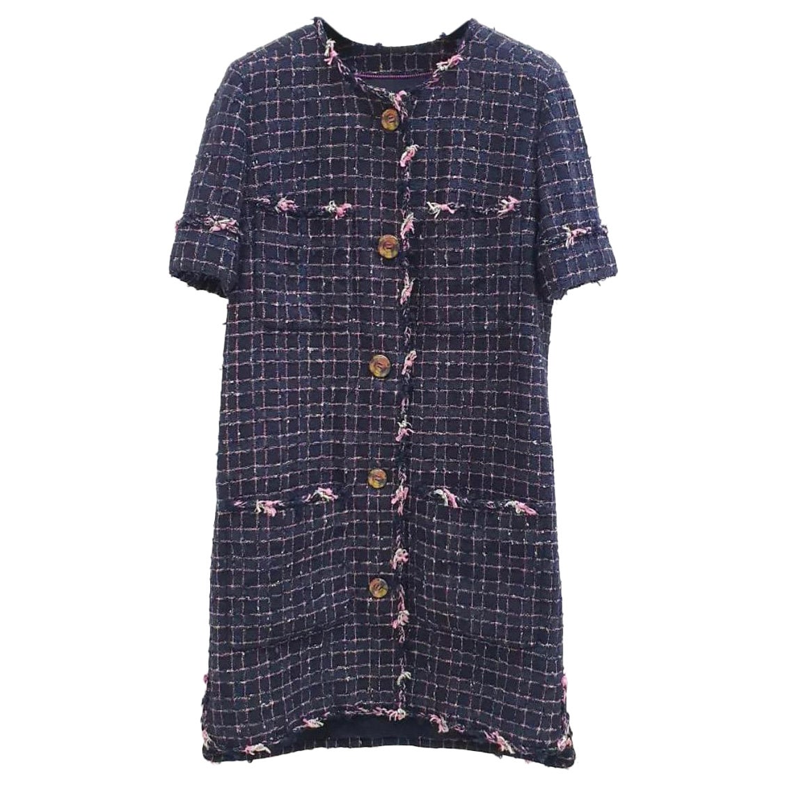 Chanel Violet Checkered Tweed Dress For Sale at 1stDibs