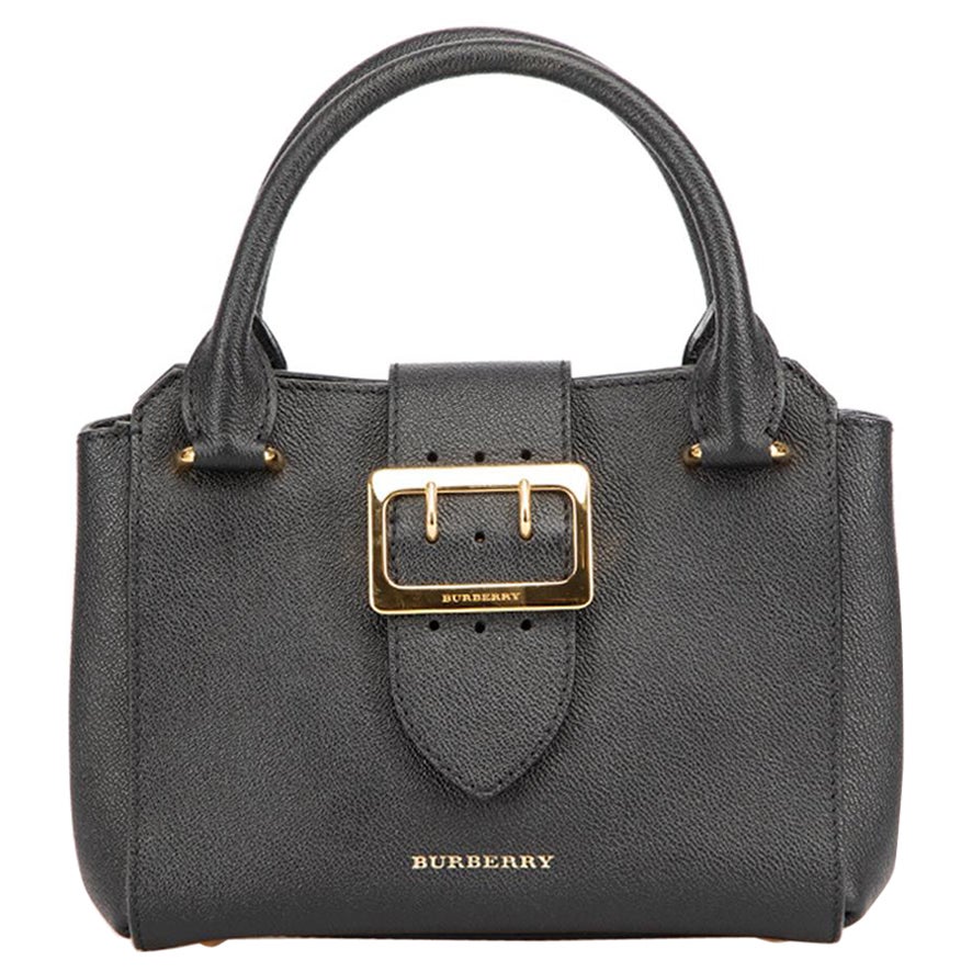 Burberry Women's Black Grained Leather Buckle Handbag For Sale at 1stDibs