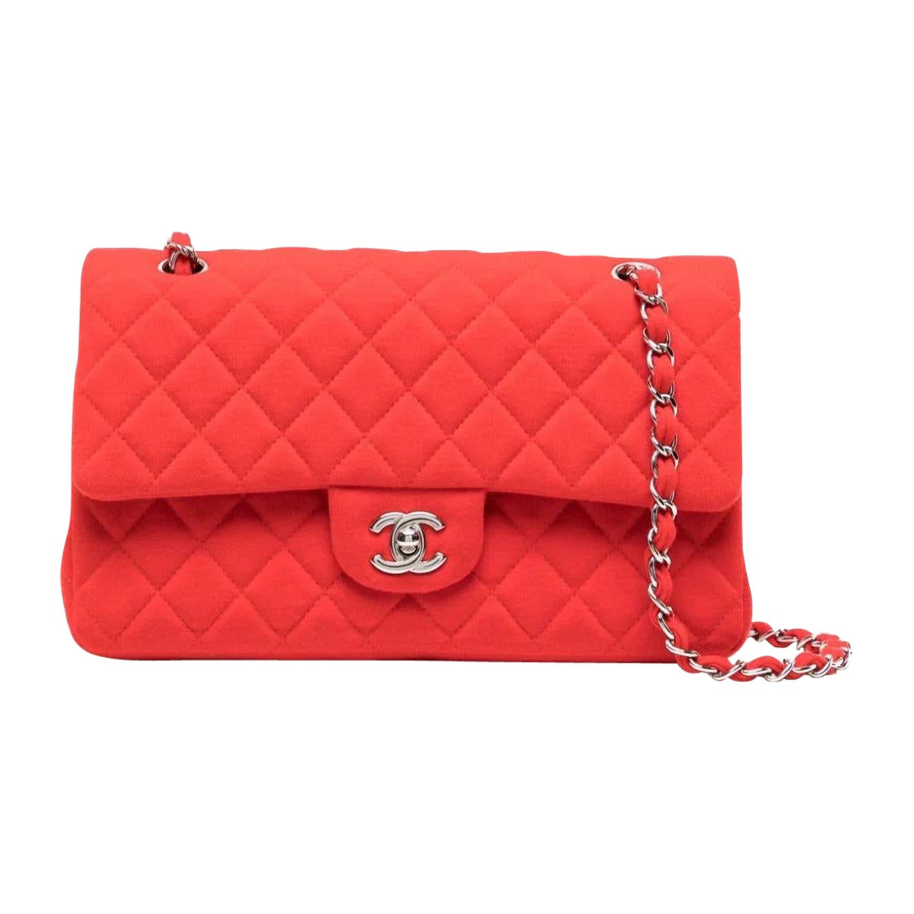 Chanel Red Fabric Medium Flap Bag For Sale at 1stDibs