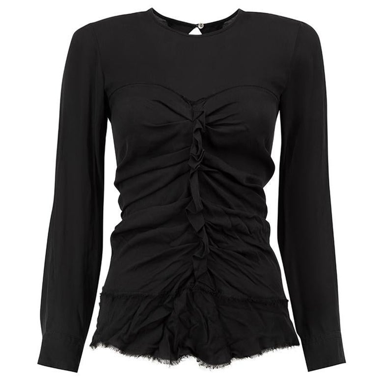 Black Silk Chiffon Sheer Ruffle Top Size L For Sale at 1stDibs