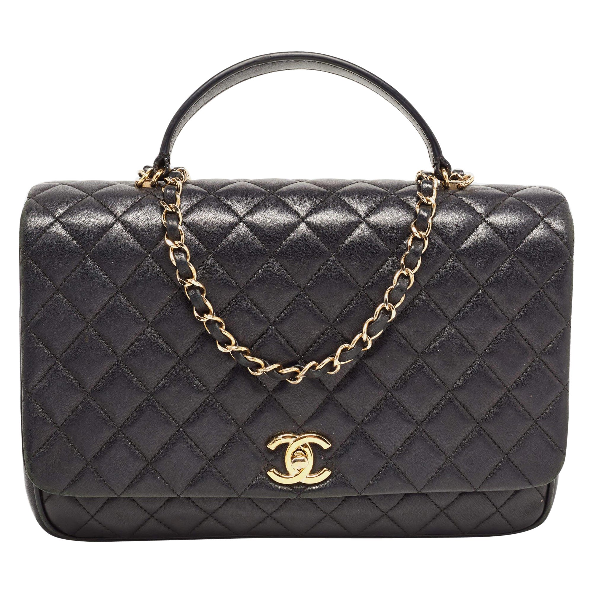 Chanel Black Quilted Leather Flap Top Handle Bag For Sale at 1stDibs
