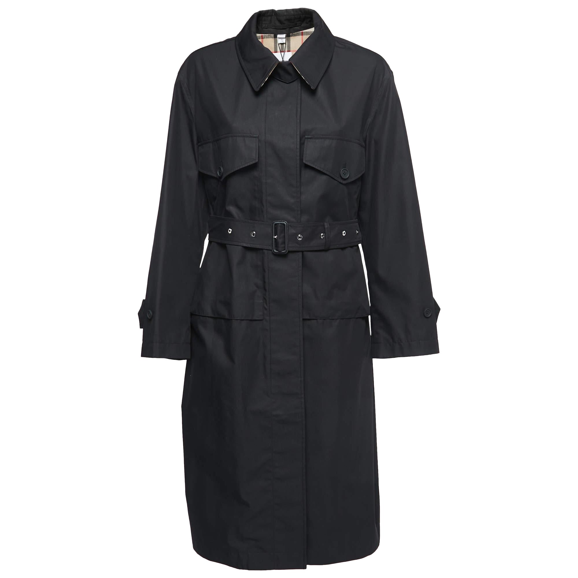 Burberry Gabardina negra Swingate Belted Trench Coat S en venta en 1stDibs