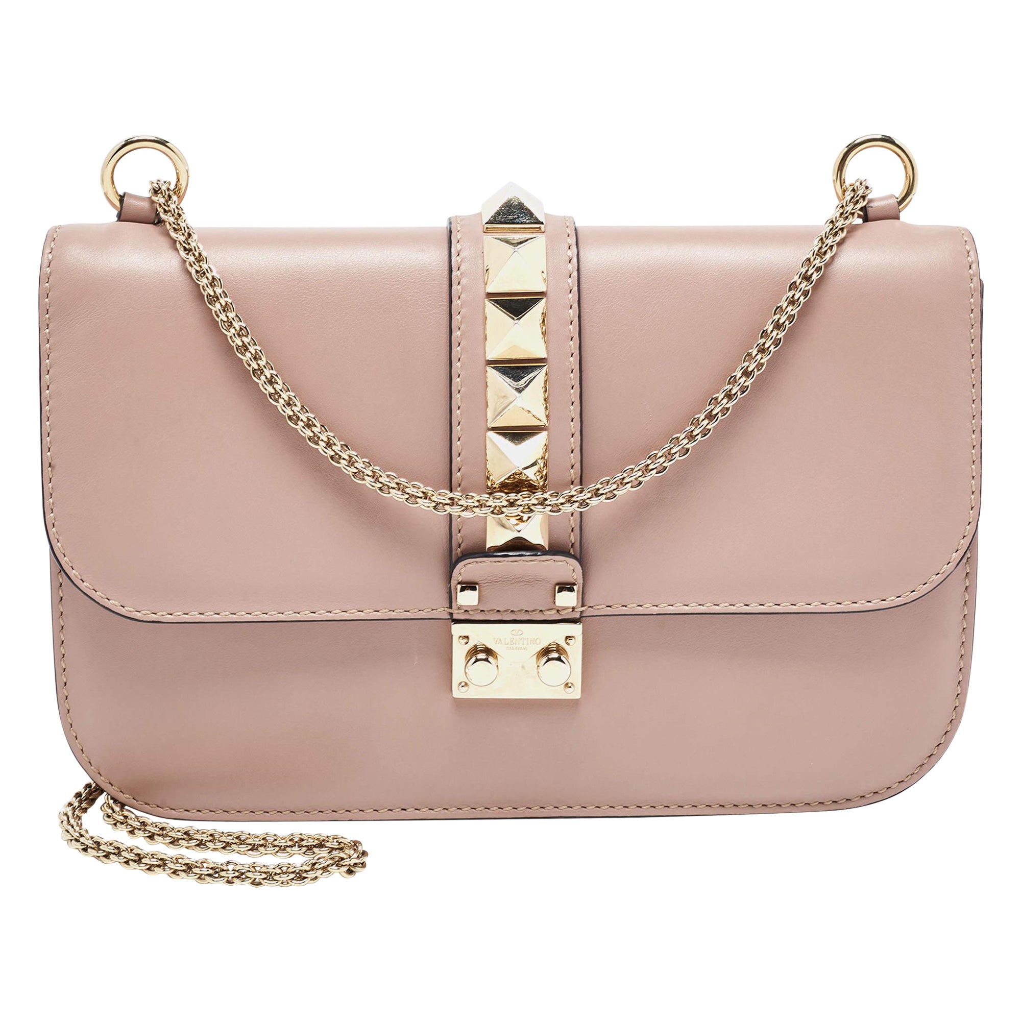 Valentino Beige Leather Large Glam Lock Chain Shoulder Bag For Sale at ...