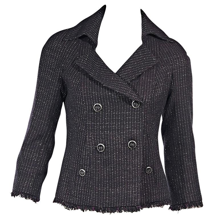 Navy and Purple Chanel Double-Breasted Tweed Jacket For Sale at 1stDibs ...