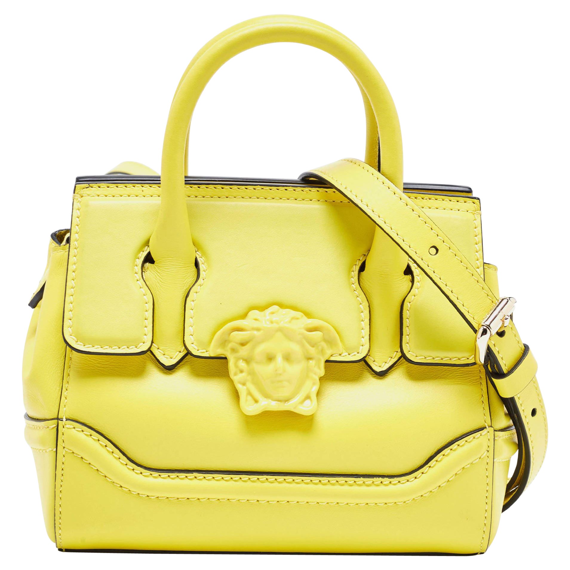 Versace Yellow Leather Mini Medusa Empire ToteThis alluring tote bag ...