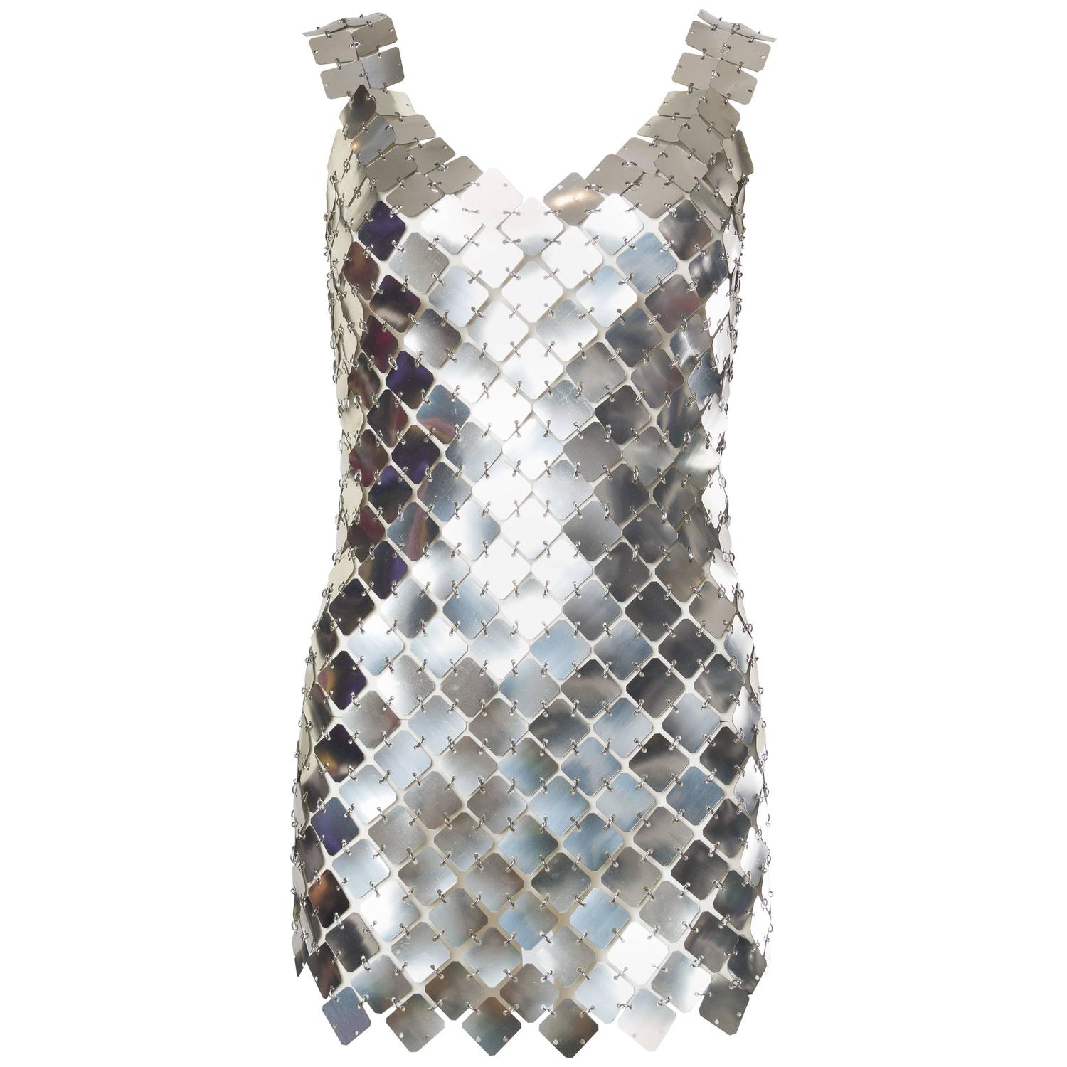 Paco Rabanne Attributed Silver Disk Dress For Sale at 1stdibs