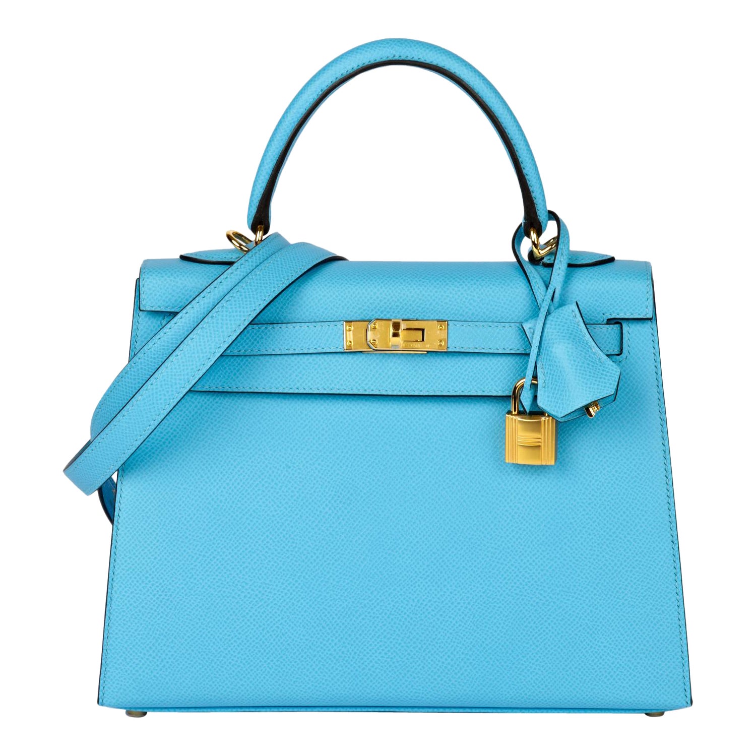 Hermès Azul Celeste Epsom Piel Kelly 25cm Sellier en venta en 1stDibs