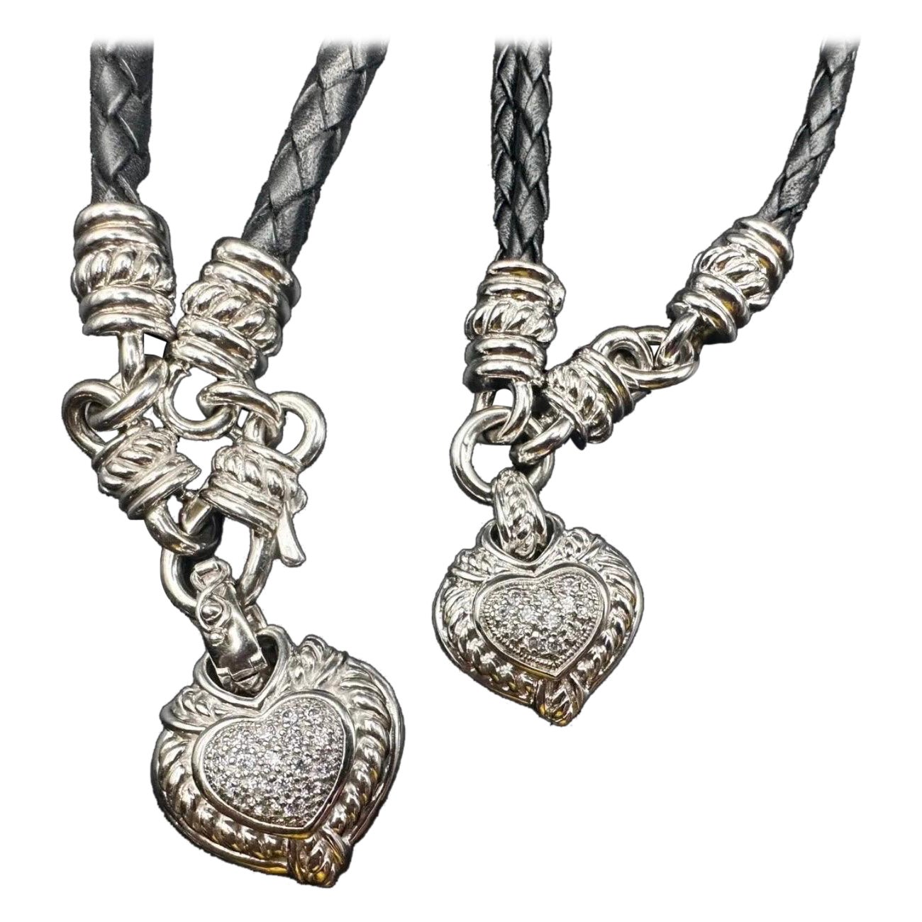 Judith Ripka Designer 925 Cubic Zirconia Heart Leather Cord Necklace ...