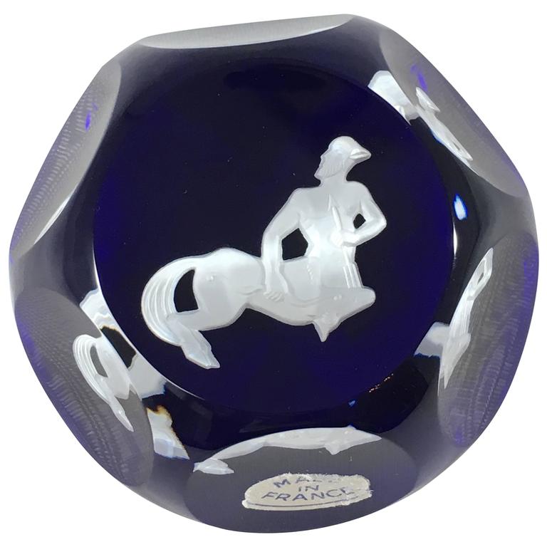 1970s Baccarat Sagittarius Colbalt Blue Zodiac Paperweight at 1stDibs