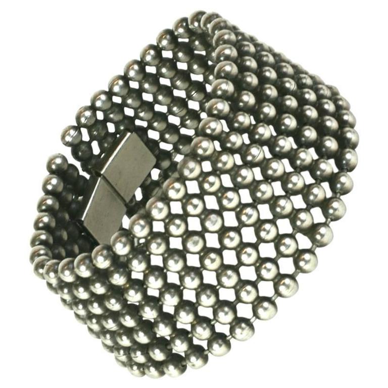 French Silvered Metal Ball Chain Cuff Bracelet For Sale at 1stDibs ...