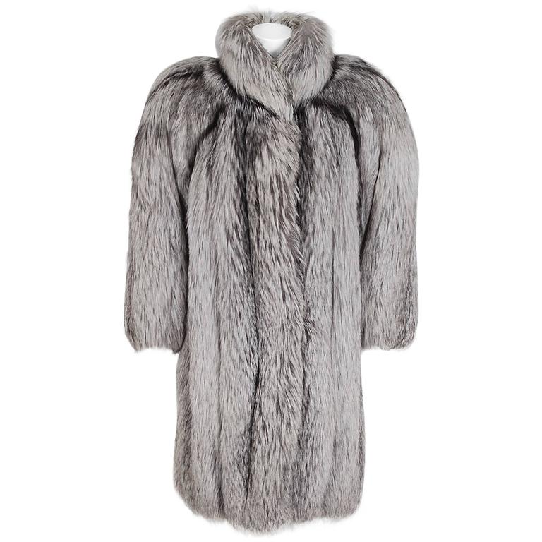 1971 Yves Saint Laurent Couture Dramatic Silver-Fox Fur Chubby Coat ...