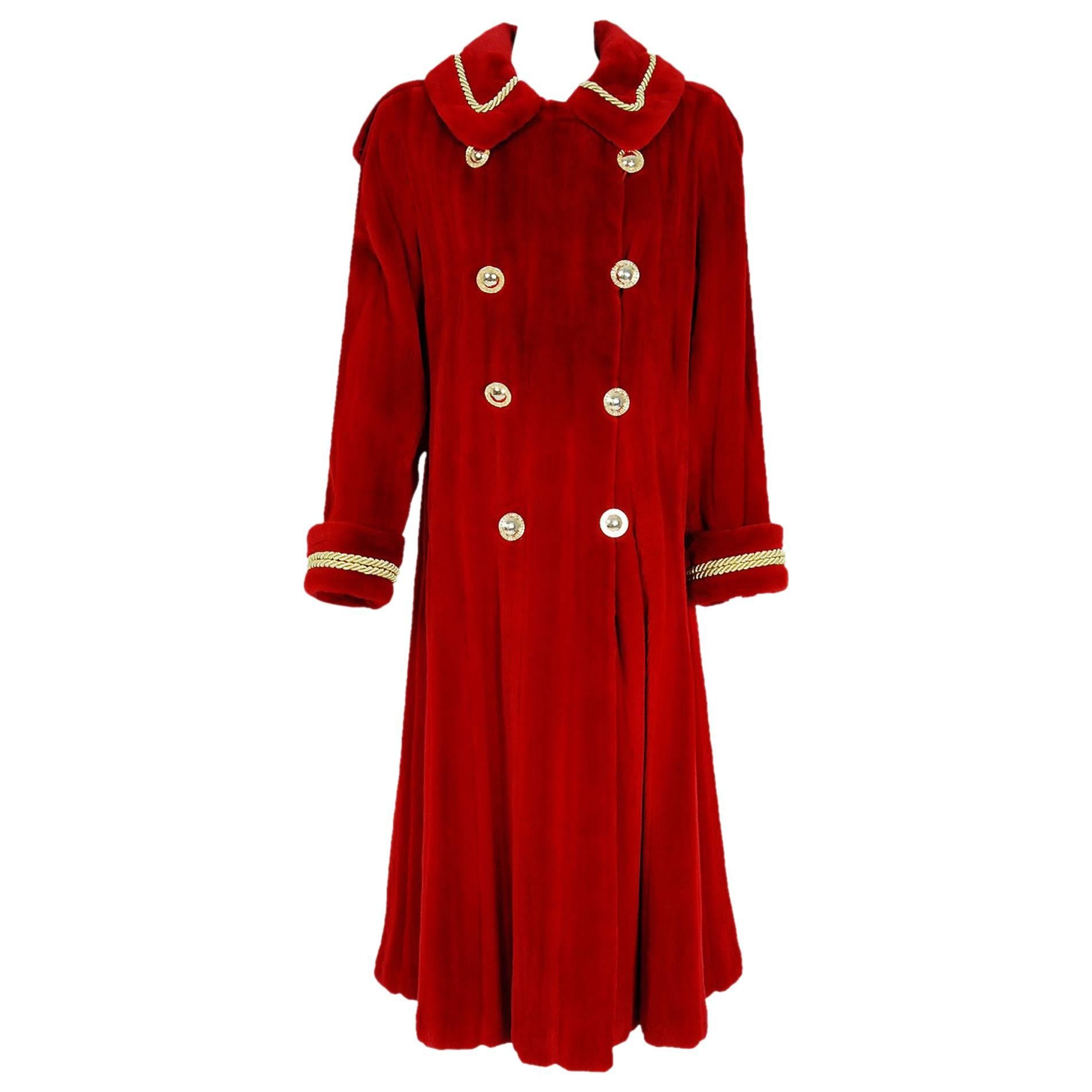 1970's Scaasi Couture Red Sheared Mink Fur Double-Breasted Military ...