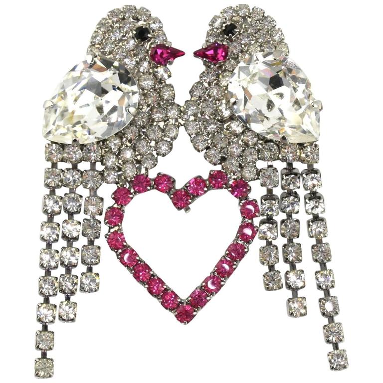 Fabulous Butler and Wilson Diamante Fringe Lovebirds Heart Brooch Pin ...