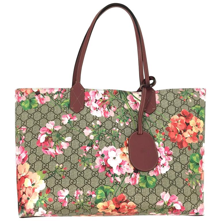 Gucci GG Blooms Medium Reversible Leather Tote Bag Multicolor Rose For ...
