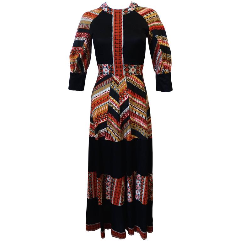 1970s Jean Varon Southwest Print Maxi Dress at 1stdibs