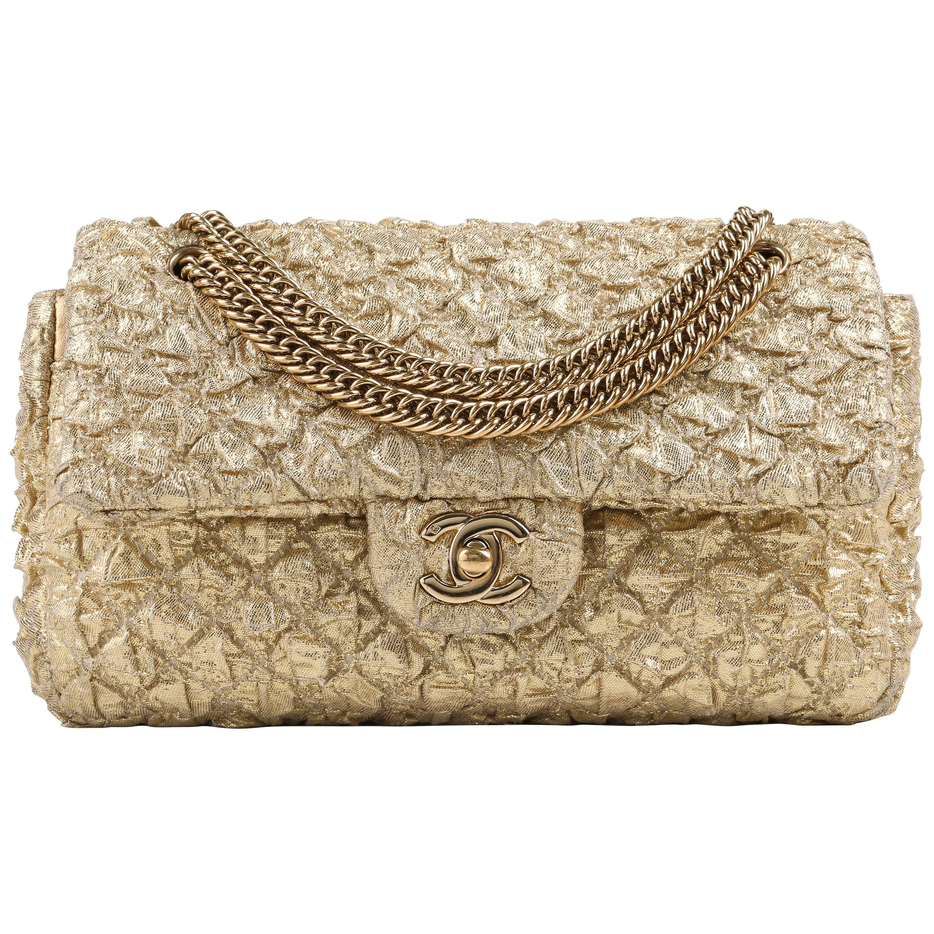 CHANEL Ltd Ed. c.2008 Cruise Gold Lame Quilted 2.55 Double Flap Bag ...