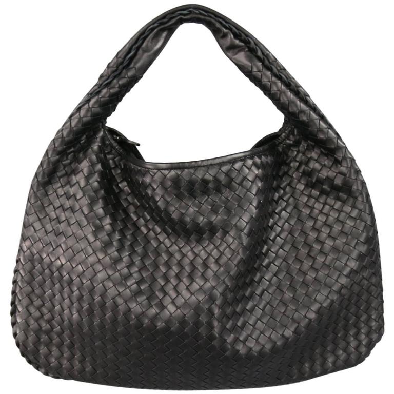 New BOTTEGA VENETA Black Intrecciato Woven Leather Large Hobo Bag at ...