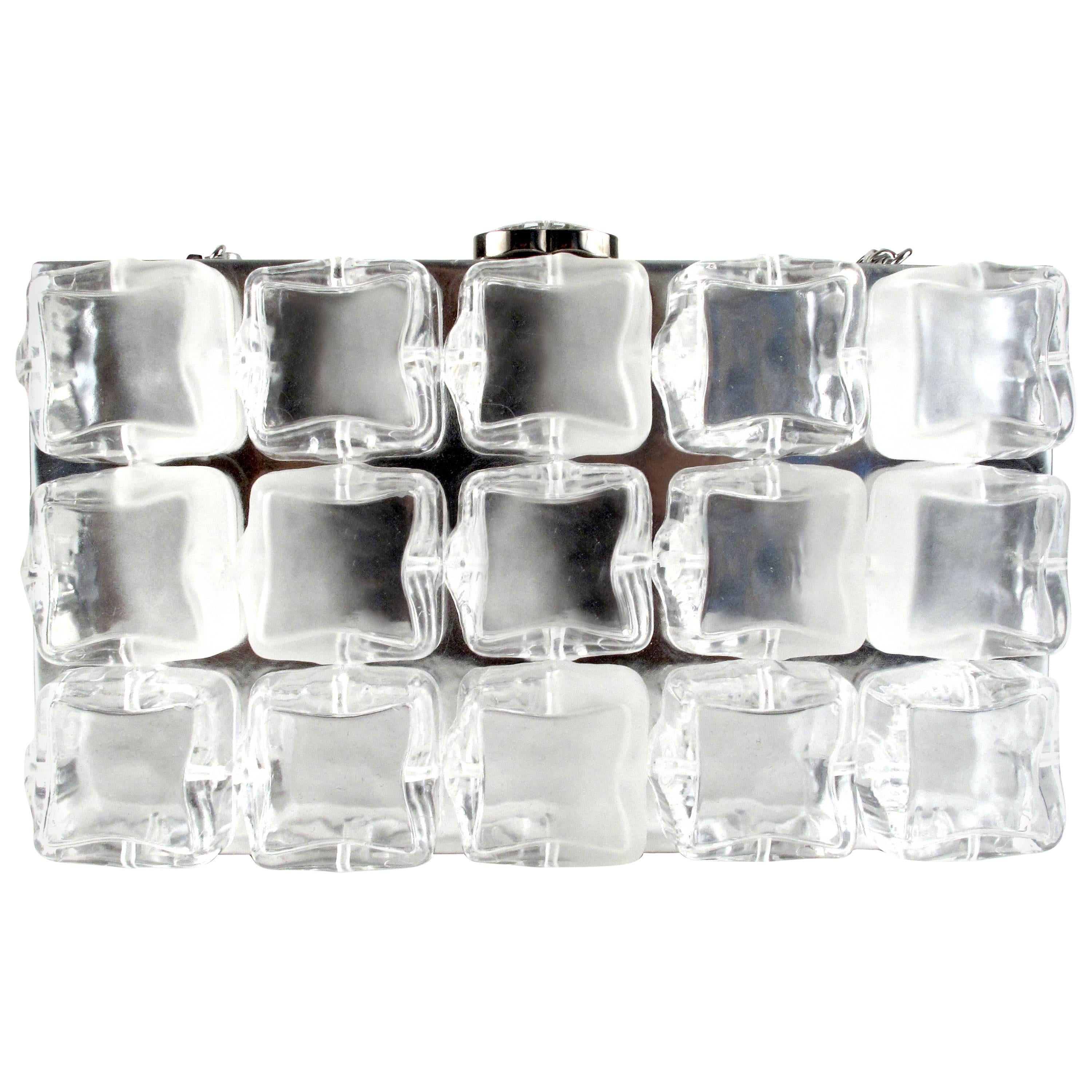 Chanel Ice Cube Clutch - CC Logo Silver Leather Crossbody Chain ...