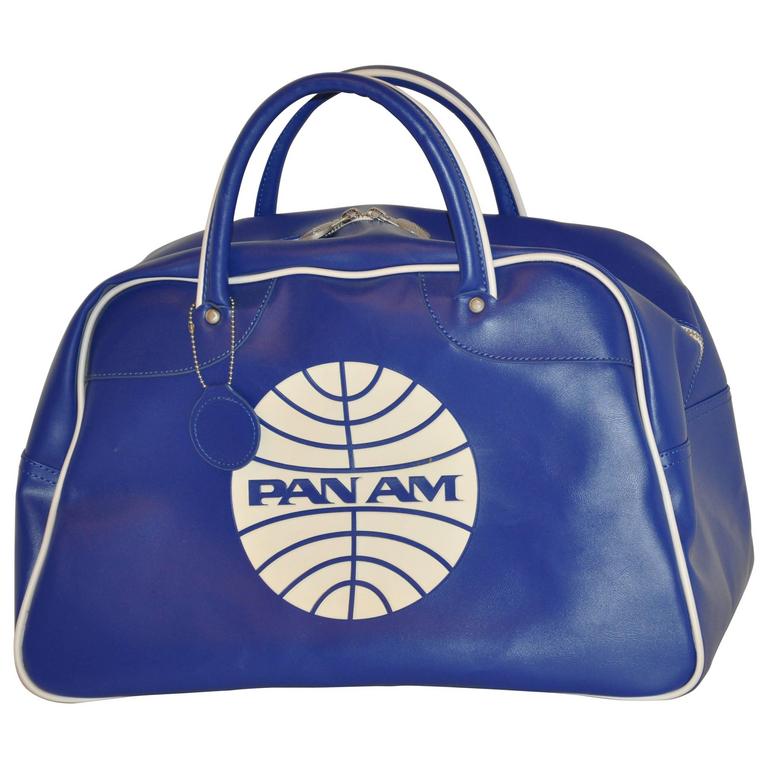 Pan Am Iconic Signature Navy and White Zipper Top Travel Tote at 1stDibs