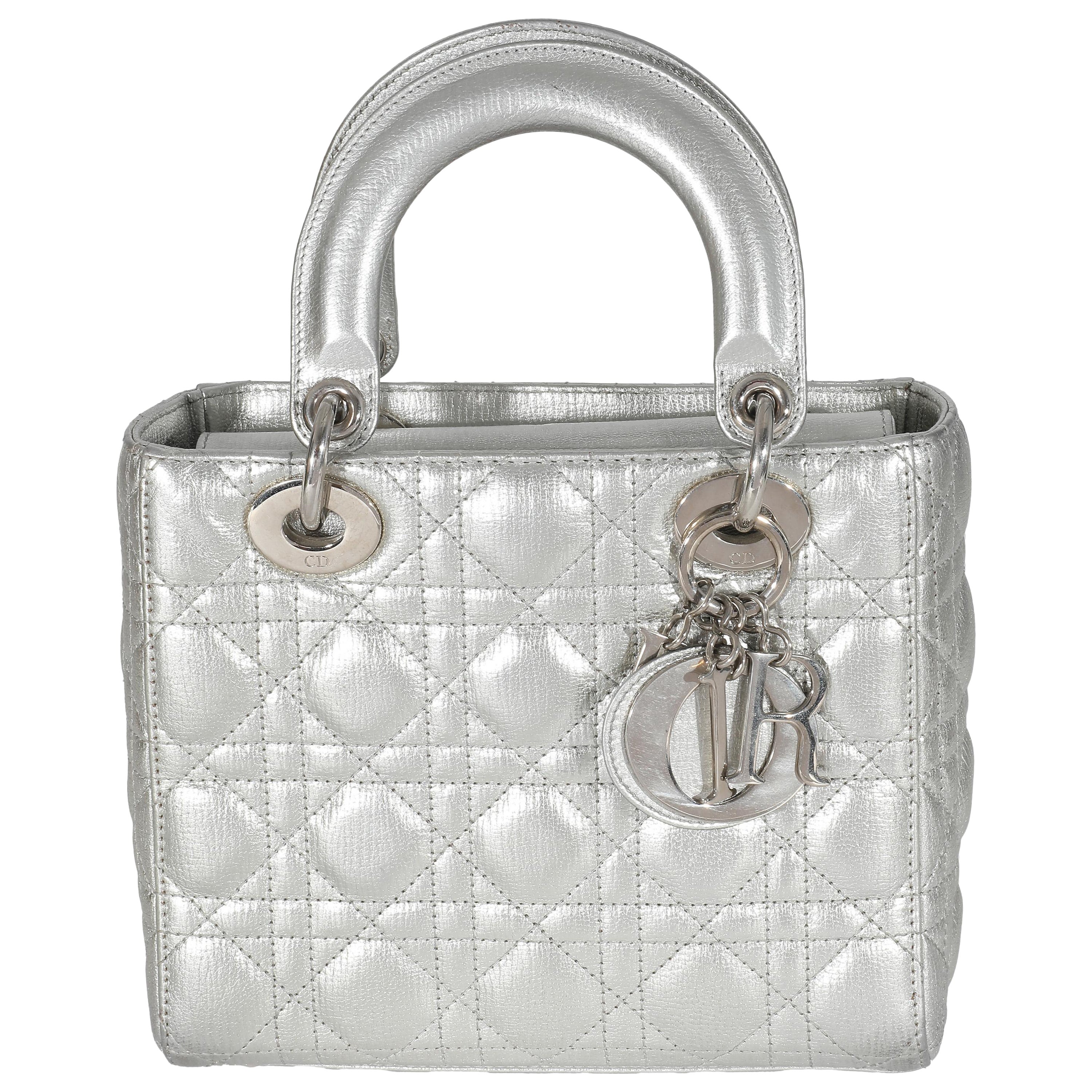 Christian Dior Silver Grained Calfskin Cannage Small Lucky Badges My ...