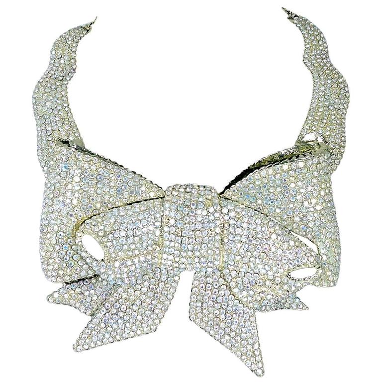 Huge Designer Couture Crystal Bow Runway Statement Necklace at 1stDibs ...