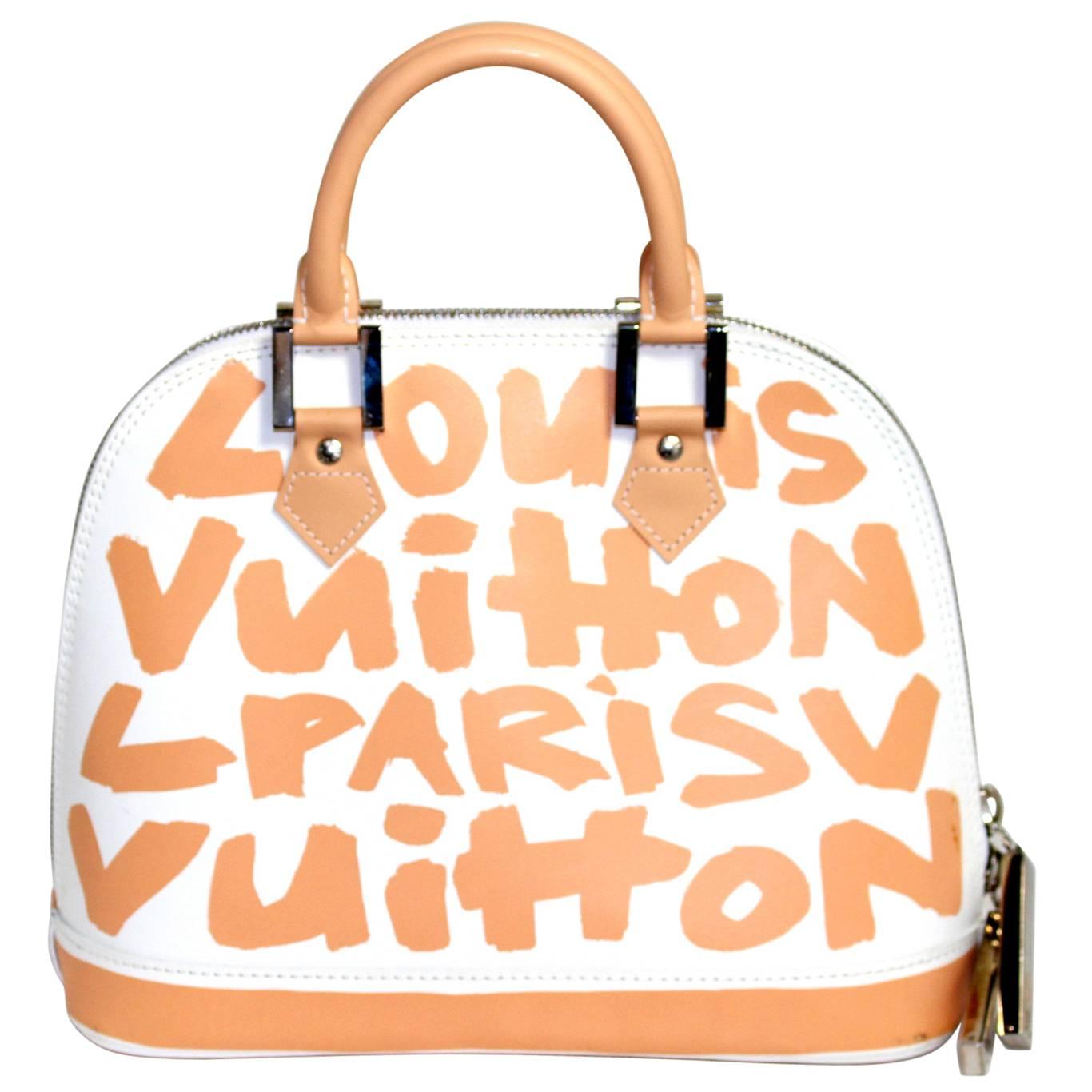 Louis Vuitton White and Beige Leather Graffiti Alma MM at 1stDibs