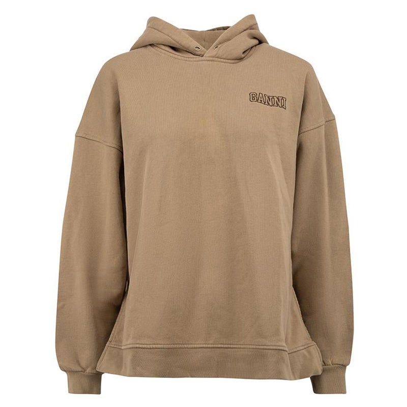Ganni Camel Embroidered Logo Vented Hoodie Size M For Sale at 1stDibs