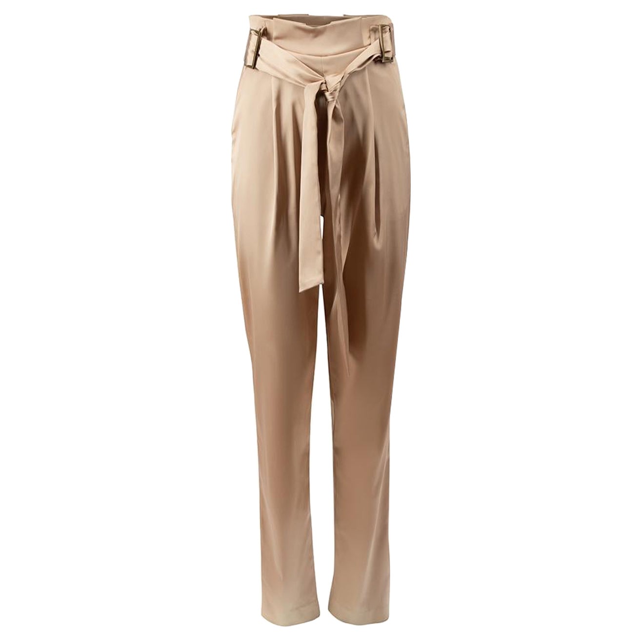 Lapointe Beige Pleat Detail Belted Trousers Size XS For Sale at 1stDibs