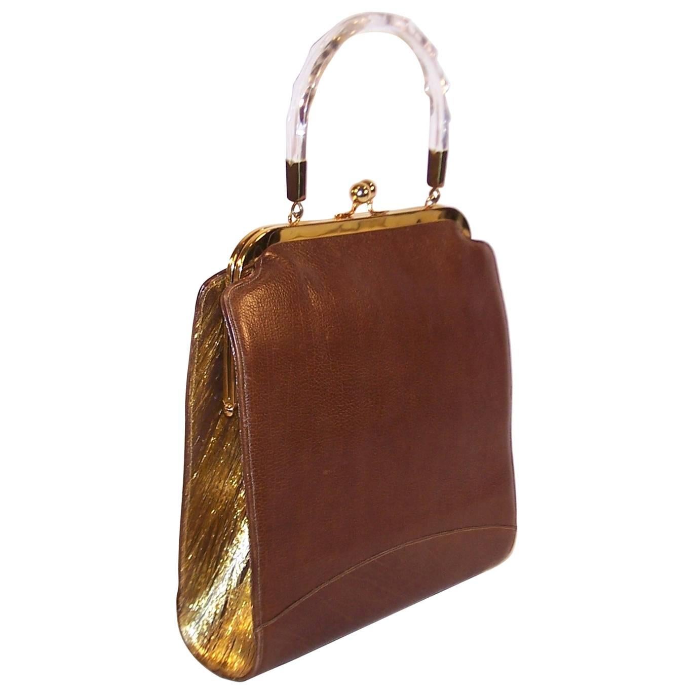 Stylecraft 1950's Leather and Gold Textured Vinyl Handbag at 1stDibs