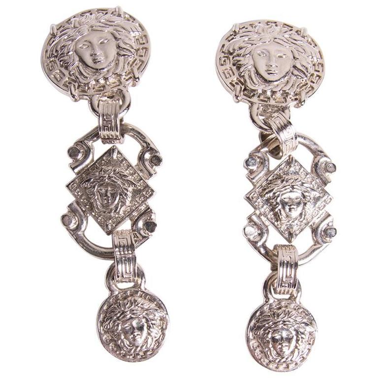 Gianni Versace 1990s Clip On Medusa Head Dangle Earrings at 1stDibs