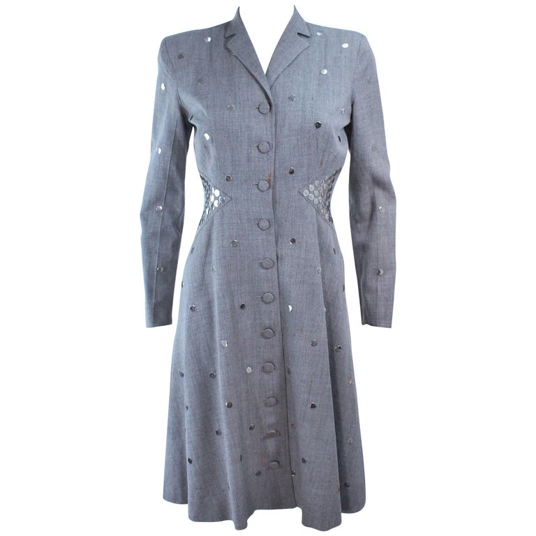 KAY COLLIER Grey Wool Coat Dress with Sequin Applique Size 2 4 For Sale ...