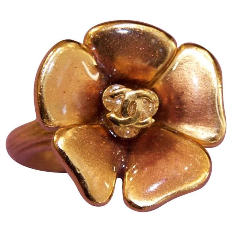 Chanel Pale Pink Enamelled Camellia Flower Ring at 1stDibs
