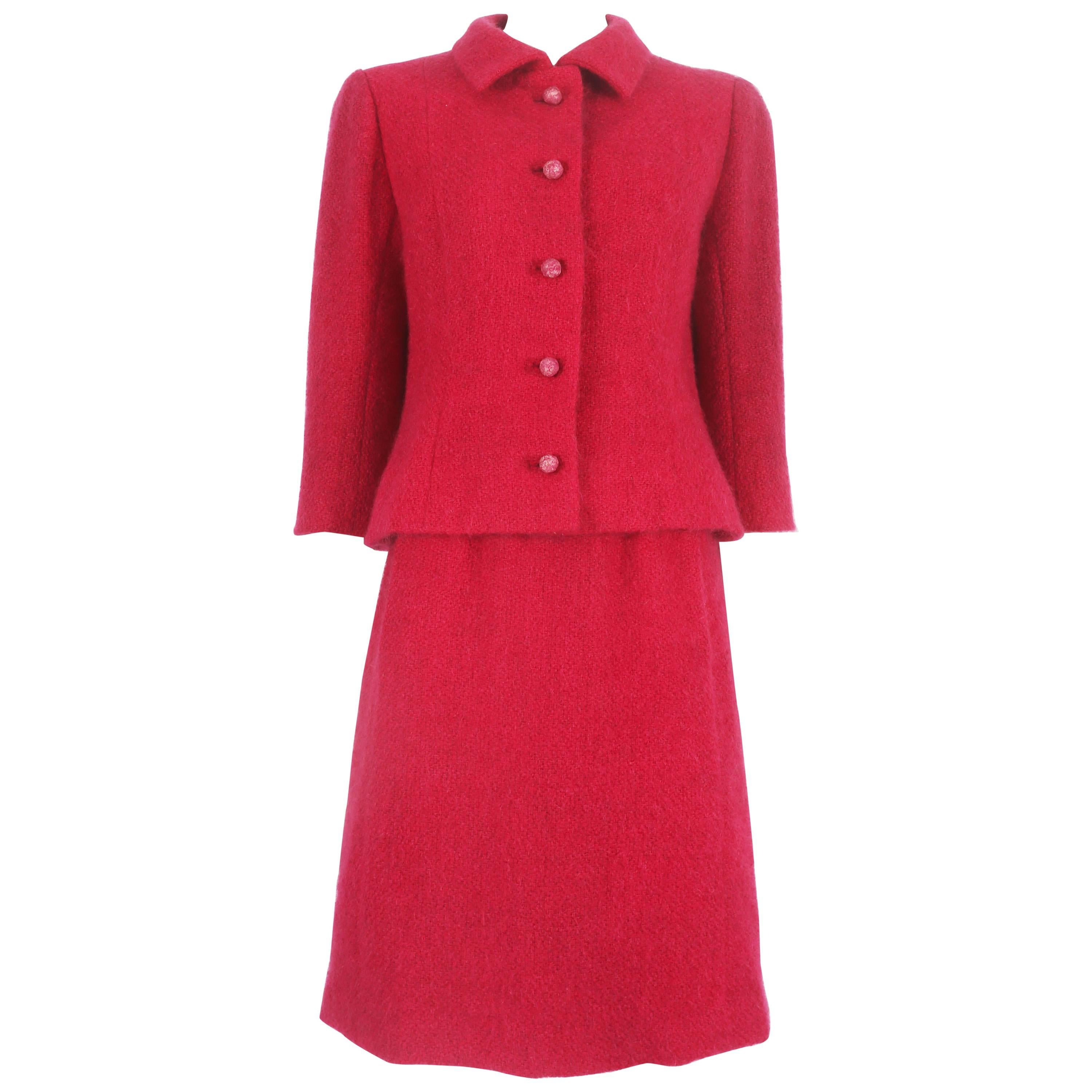 Balenciaga Haute Couture Cerise Wool Skirt Suit, circa 1961 For Sale at ...