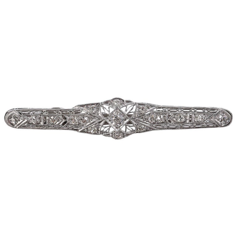 Antique Edwardian European Cut Diamond Platinum Foliate Filigree Metal ...