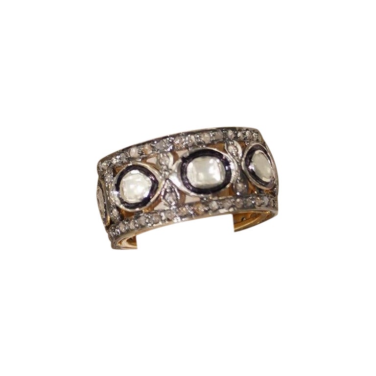 Stack ring Natural pave diamonds sterling silver with yellow gold ...