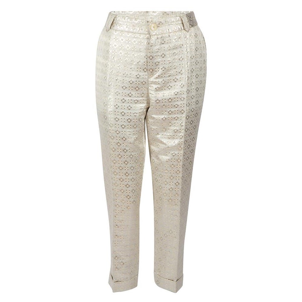 Paul Smith Silver Jacquard Cuffed Crop Trousers Size M For Sale at 1stDibs
