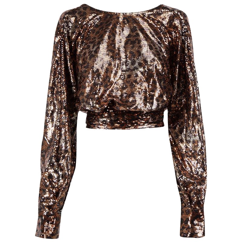 MSGM Leopard Print Sequin Open Back Top Size S For Sale at 1stDibs