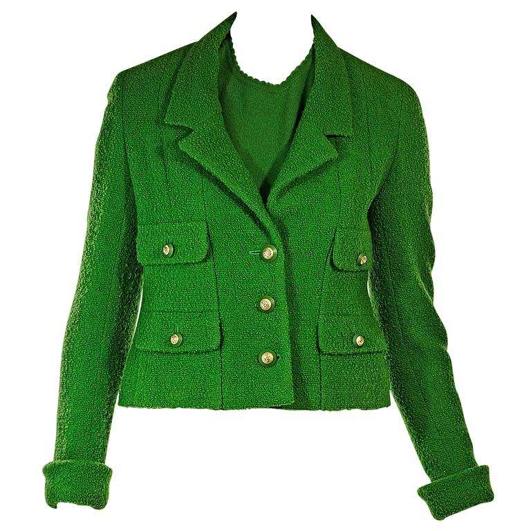 Green Chanel Jacket and Knit Top Set at 1stDibs | chanel green jacket